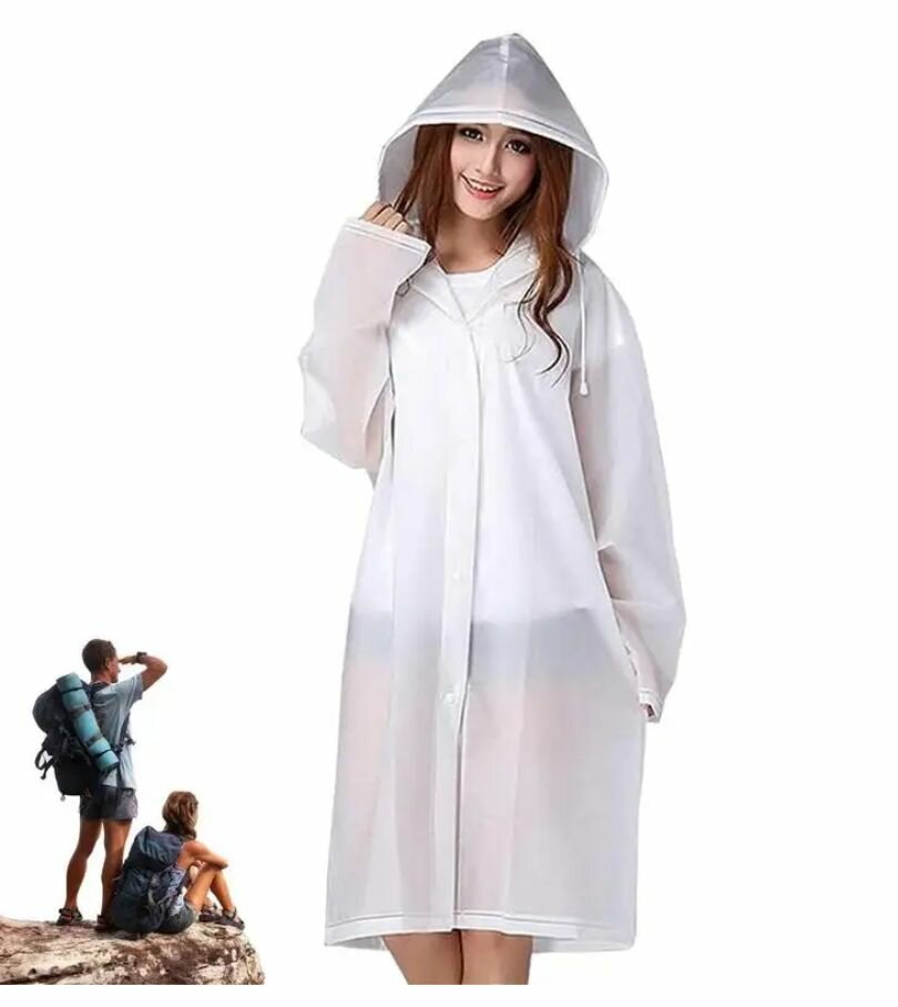 Дождевик с капюшоном рабочий/Плащ водоотталкивающий белый