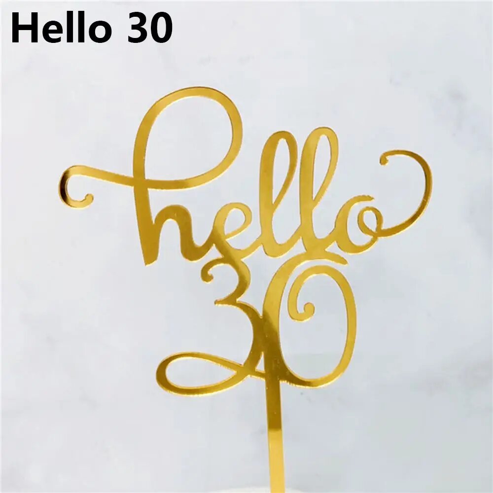 Золотой акриловый топпер для торта Hello Hello 30