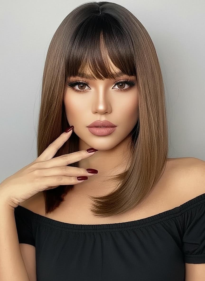 Парик женский, волосы как натуральные, коричневого цвета, каре