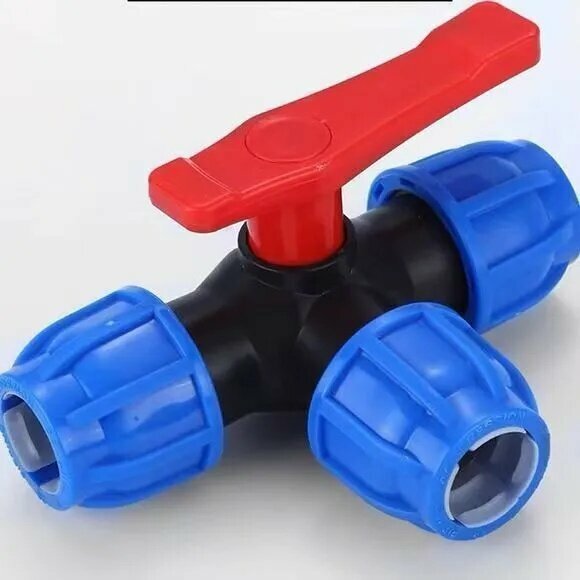 Тройник ПНД 20 С клапаном, компрессионный ПНД 20 х 20 х 20 1 шт, для орошения сада/кран шаровый1