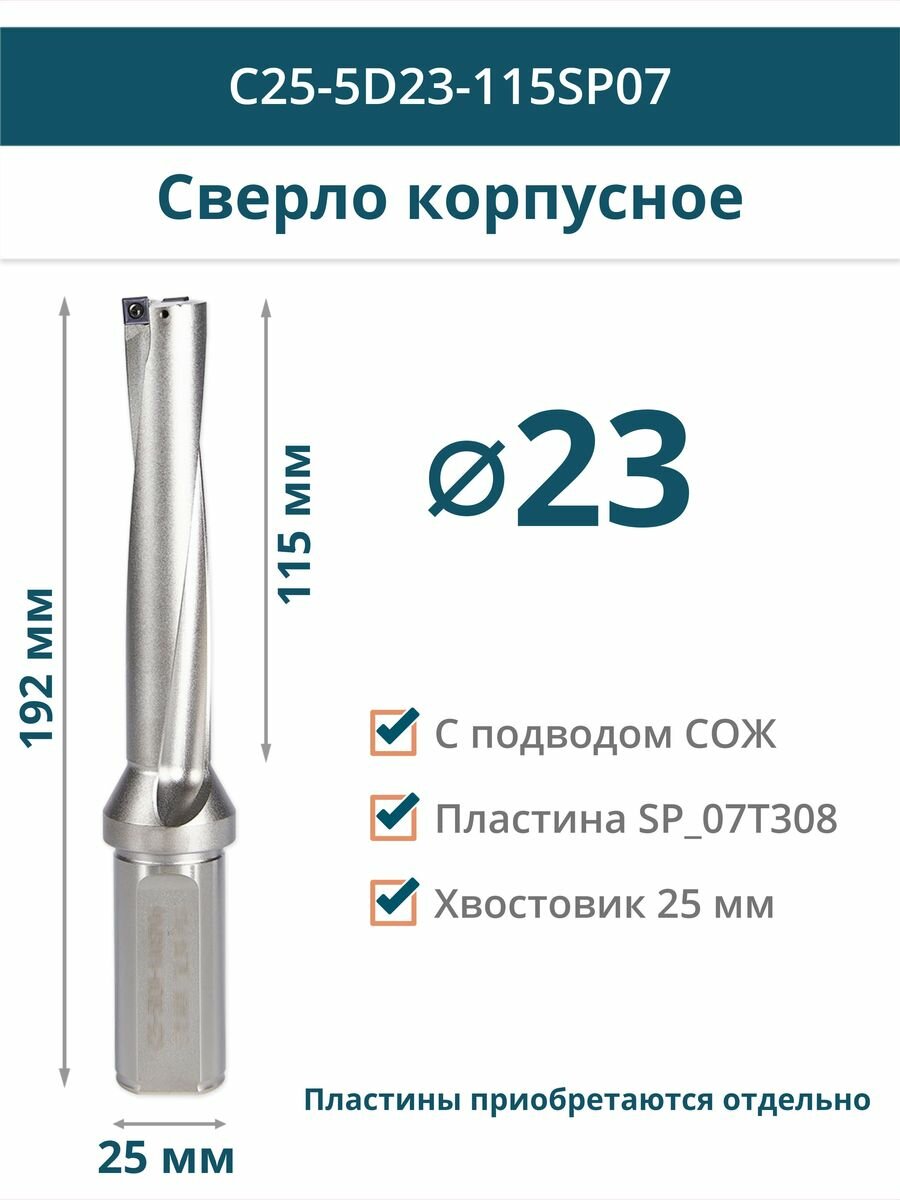 C25-5D23-115SP07 сверло корпусное 5D - 23 мм / сменная пластина SP_07T308