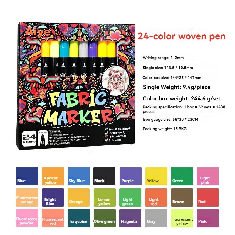 Набор Из 12 Цветных Маркеров Для Ткани, Для Рукоделия, Граффити, Рисования На Одежде, Текстильных Маркеров