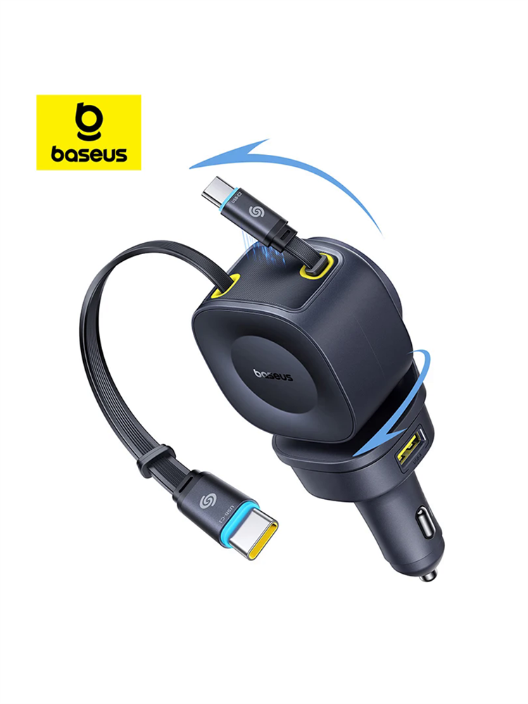 Baseus Автомобильное зарядное устройство Baseus PrimeTrip VR2 Max с выдвижным кабелем 3*Type-С+USB 60W C02065 (C0206500) черный