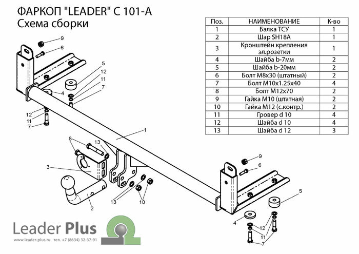 Фаркоп с унив. электрикой Smart для CHERY A15, AMULET (хетчбек) 2003- арт. C101-A