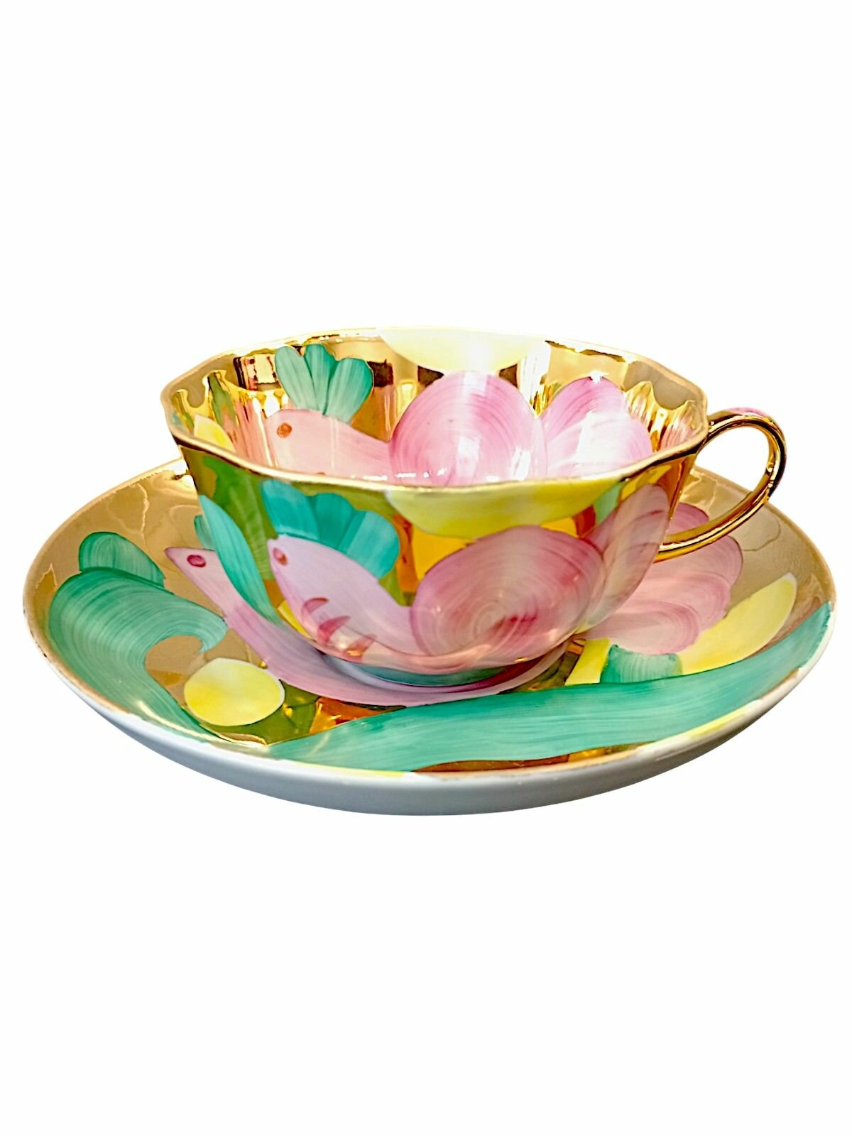 Чайная пара "Розовая птица" 220мл на форме "Тюльпан"