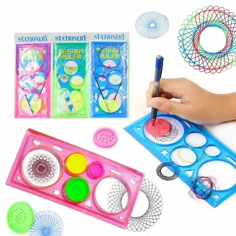 Трафарет набор для рисования / линейка спирограф для творчества / 1 набор случайных цветов