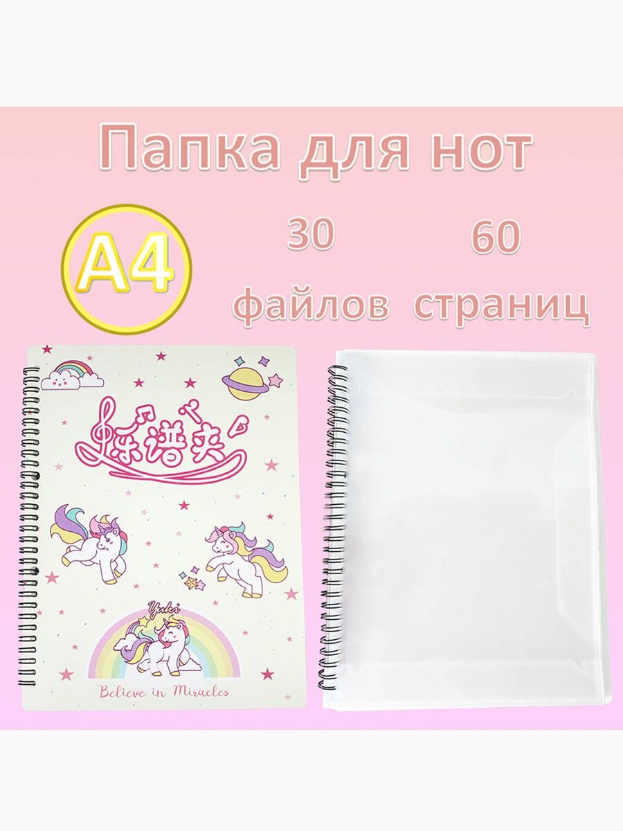 Папка для нот а4 с открытыми файлами, Папка A4 (21 29.7 см), 1 шт.