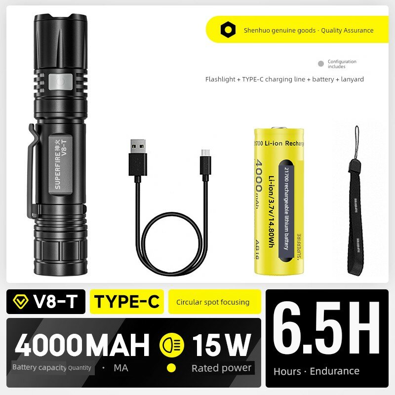 Фонарь SupFire Shenhuo V8-S: мощный, яркий, с зумом, дальнобойный, перезаряжаемый, долговечный, ультраяркий, для