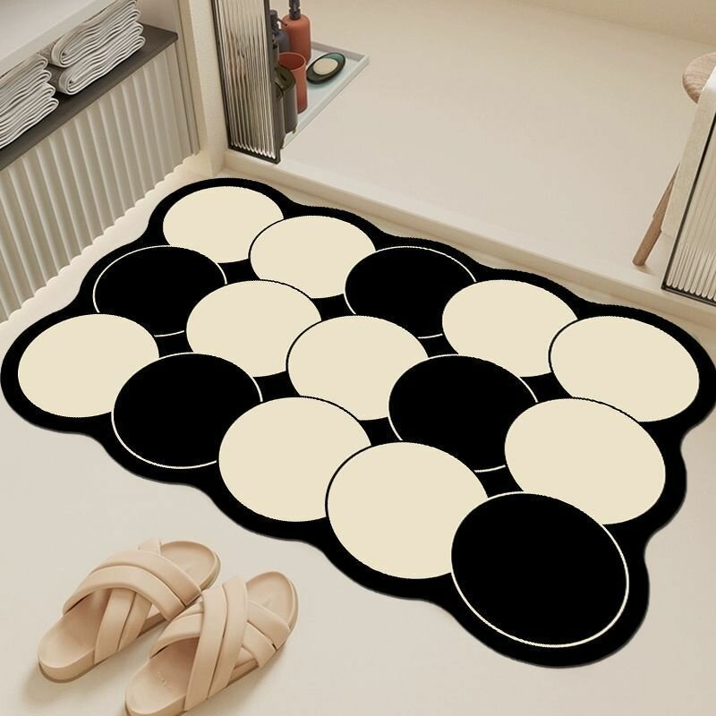 Круглый шахматный коврик из диатомитовой глины, 40x60 см, противоскользящий для прихожей и ванной комнаты