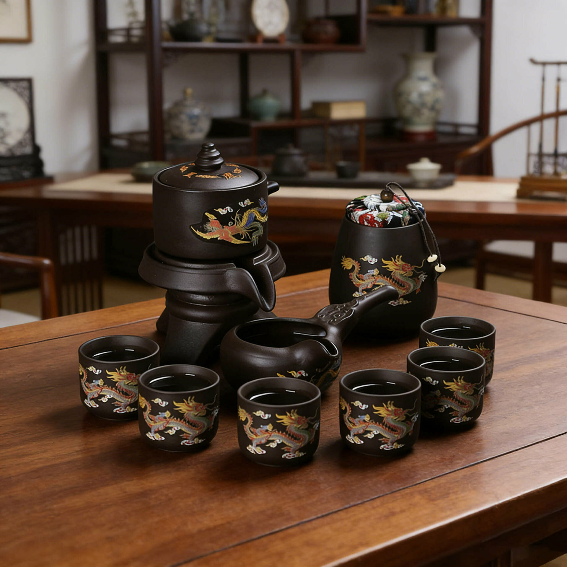 Термочувствительный чайник Хамелеон Феникс, фиолетовая глина, ленивое заваривание чая, роскошный автоматический чайный набор, китайский стиль, новый высококачественный набор для кунг-фу чая