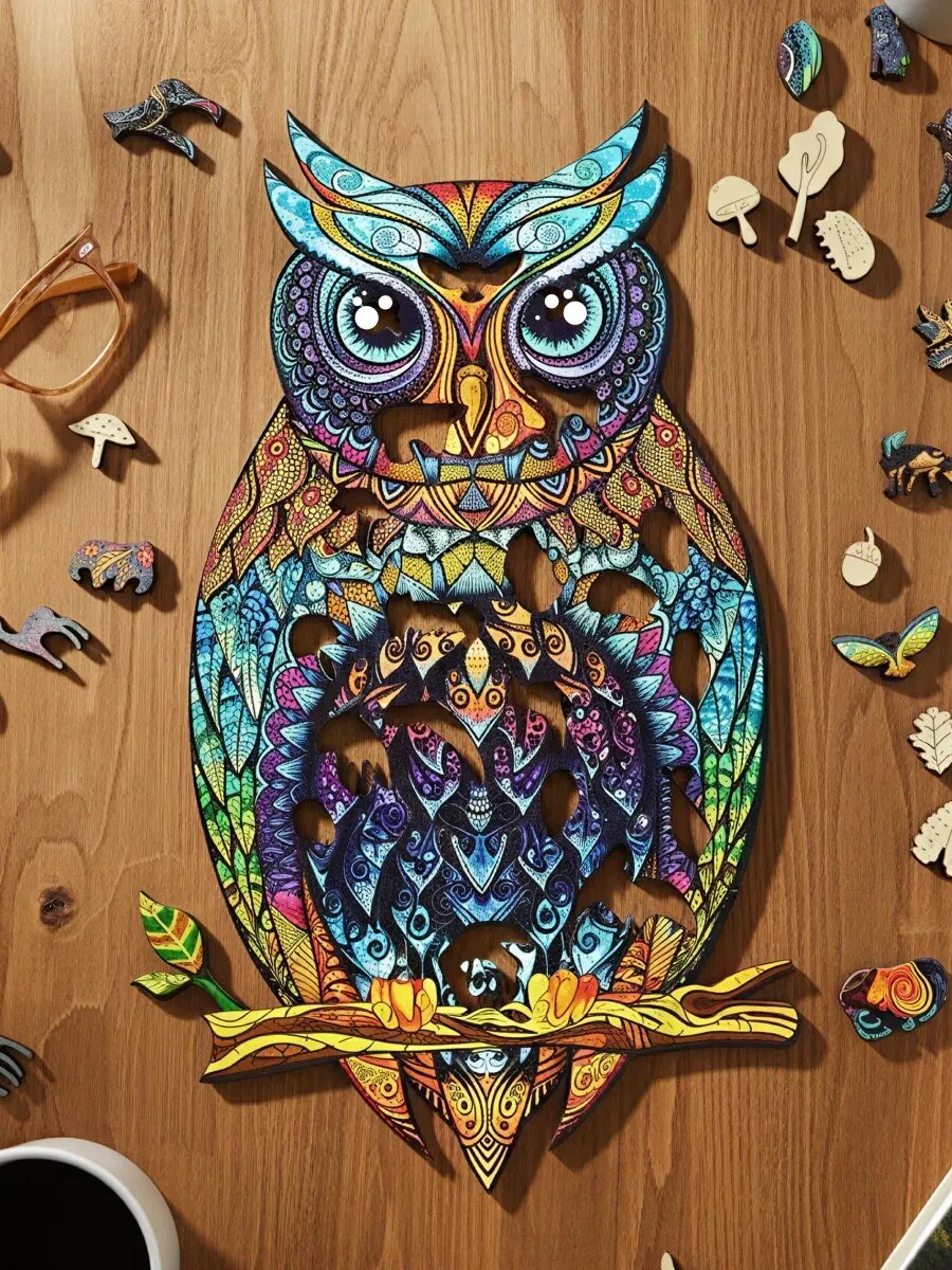 Развивающий деревянный пазл для всей семьи с фигурными элементами Сова A4