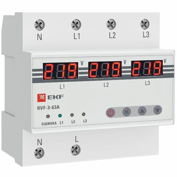 Реле выбора фаз с дисплеем RVF-3-63А PROxima код. RVF-3-63a EKF ( 1шт. )