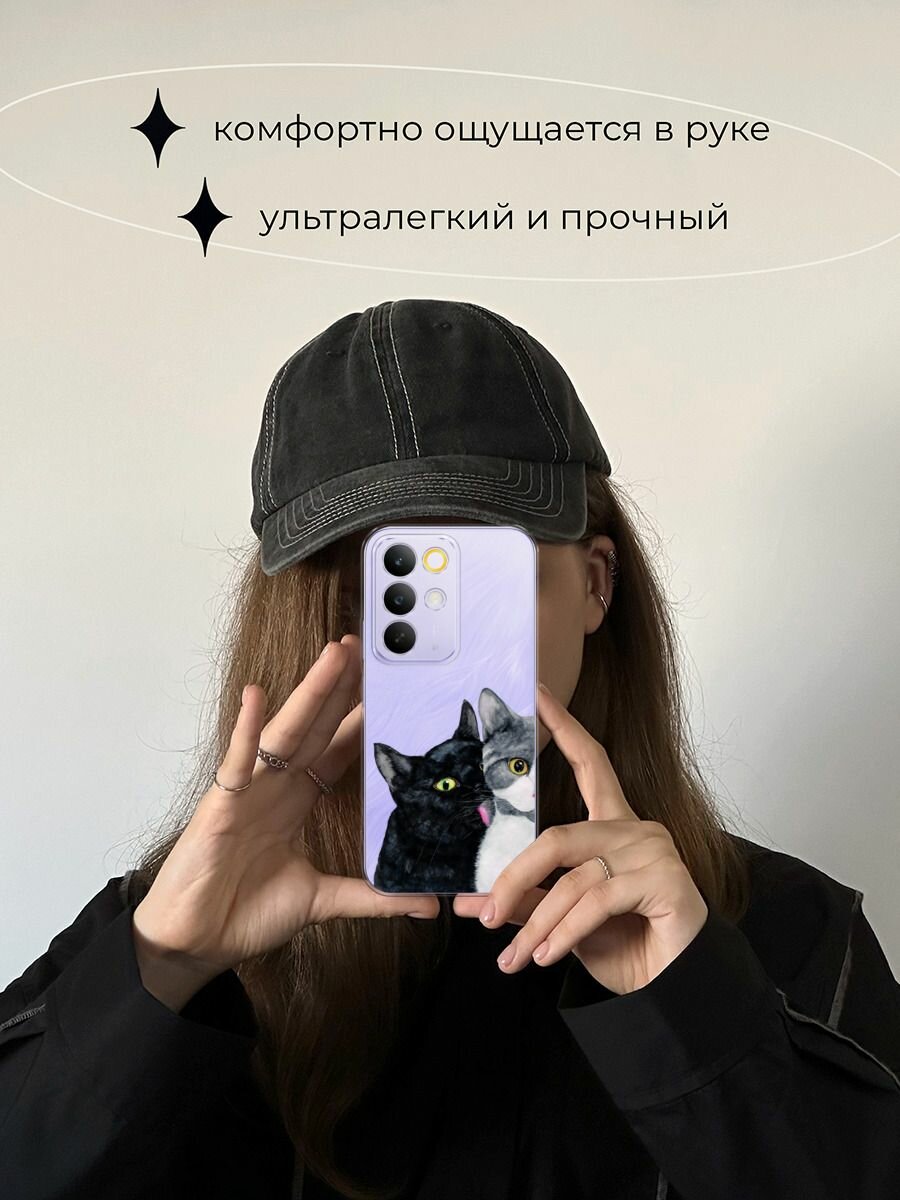Чехол на Realme C85 / Реалми C85 с принтом Кошачья любовь, прозрачный — фото 1