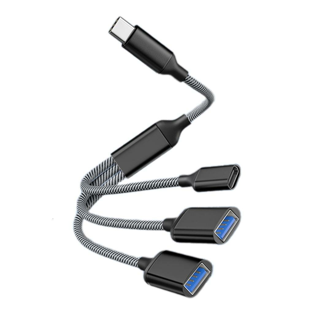 Разветвитель Type-C: 1 USB, 1 Type-C, шнур-адаптер, Черный