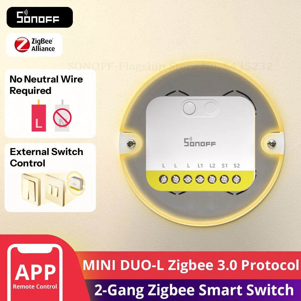 SONOFF MINI DUO-L 2-Gang Zigbee Smart Switch — фото 1