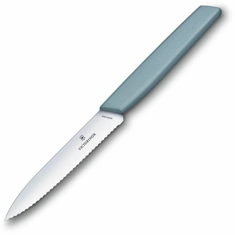 Нож кухонный Victorinox Swiss Modern 6.9006.10W21 стальной универсальный лезв.100мм серрейт. заточка голубой