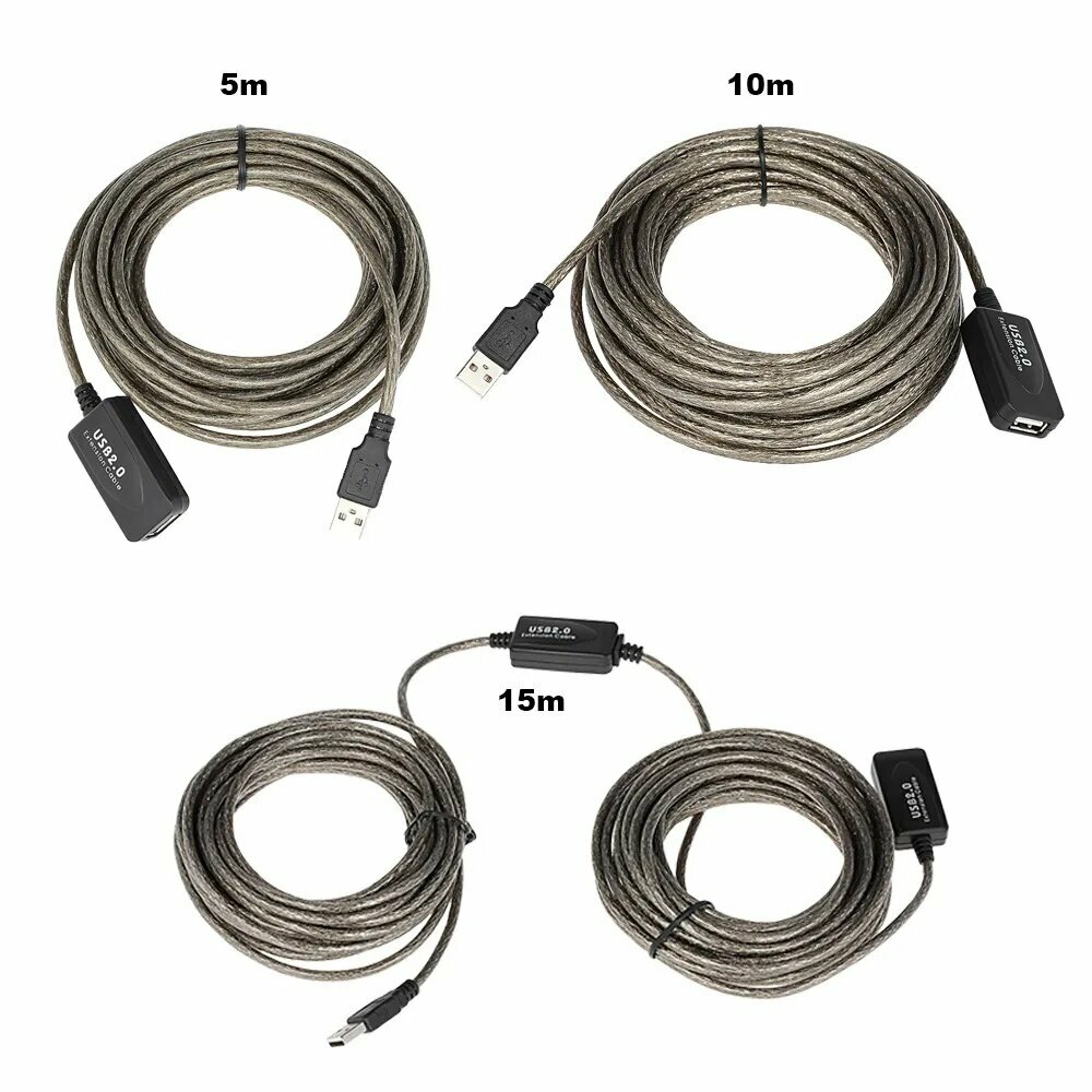 Сверхбыстрый USB 2.0 удлинитель с повторителем, разъёмы "папа-мама" и адаптером, 10 метров