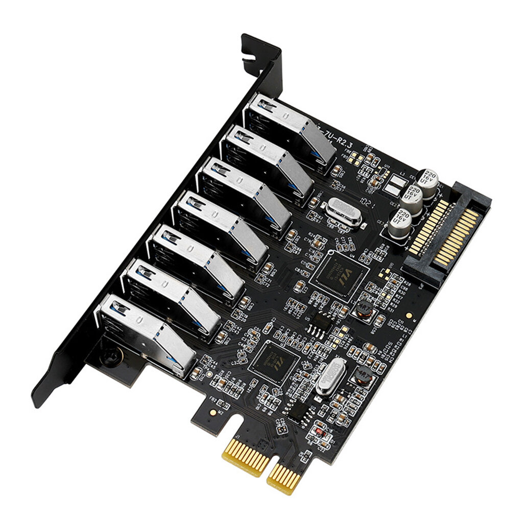 Карта расширения Superspeed с 7 портами PCI-E на USB 3.0, 7 портов USB 3.0 для настольного компьютера Express Card с 15-контактным разъемом питания SATA