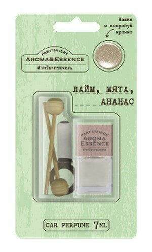 Освежитель (ароматизатор) на дефлектор AROMA&ESSENCE Лайм, Мята, Ананас в стеклянном флаконе 7мл