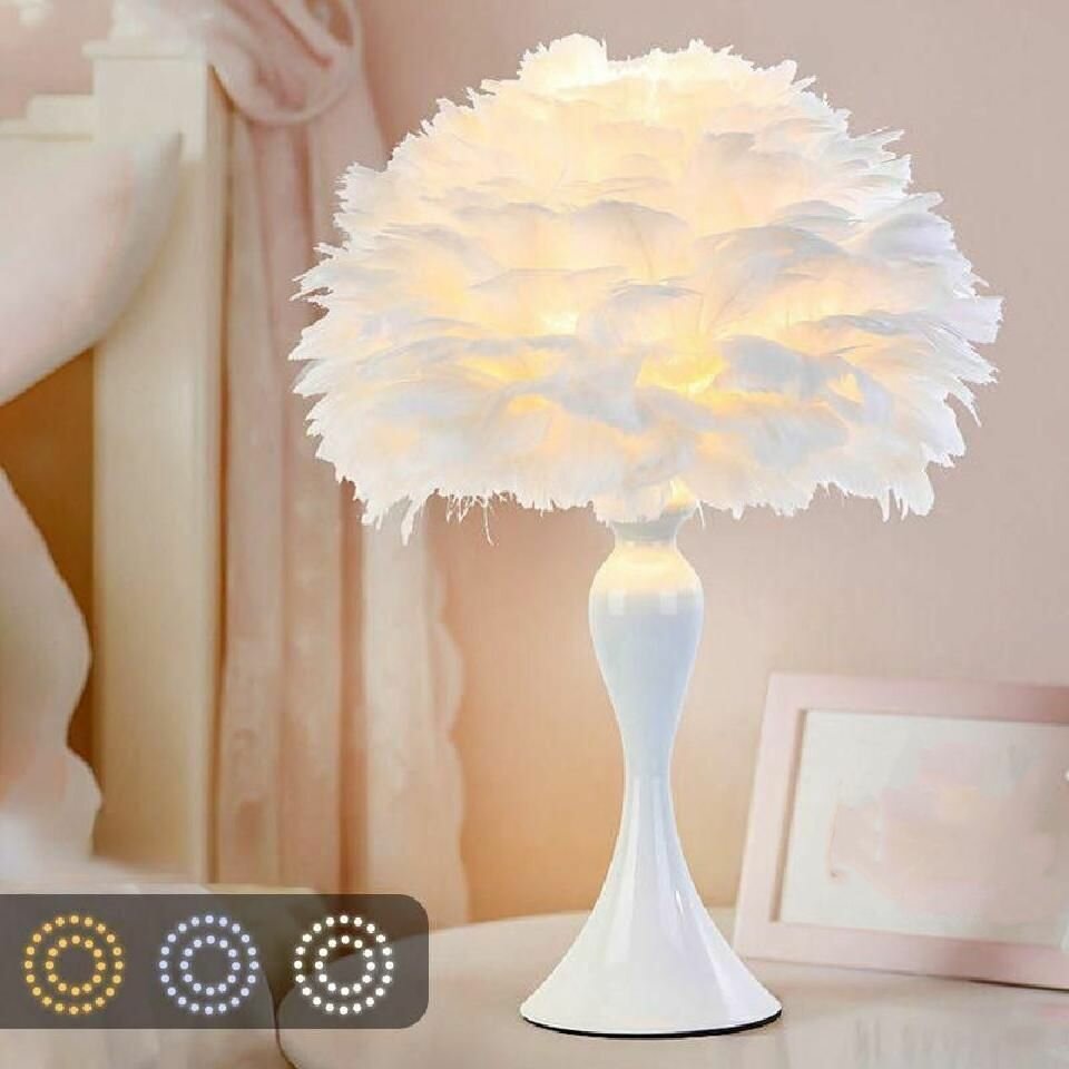 Настольная лампа с перьями для спальни (ночная лампа у кровати)