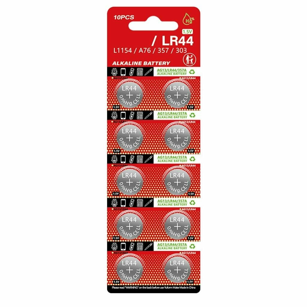 10 шт. LR44 Батарейки AG13/A76/LR44