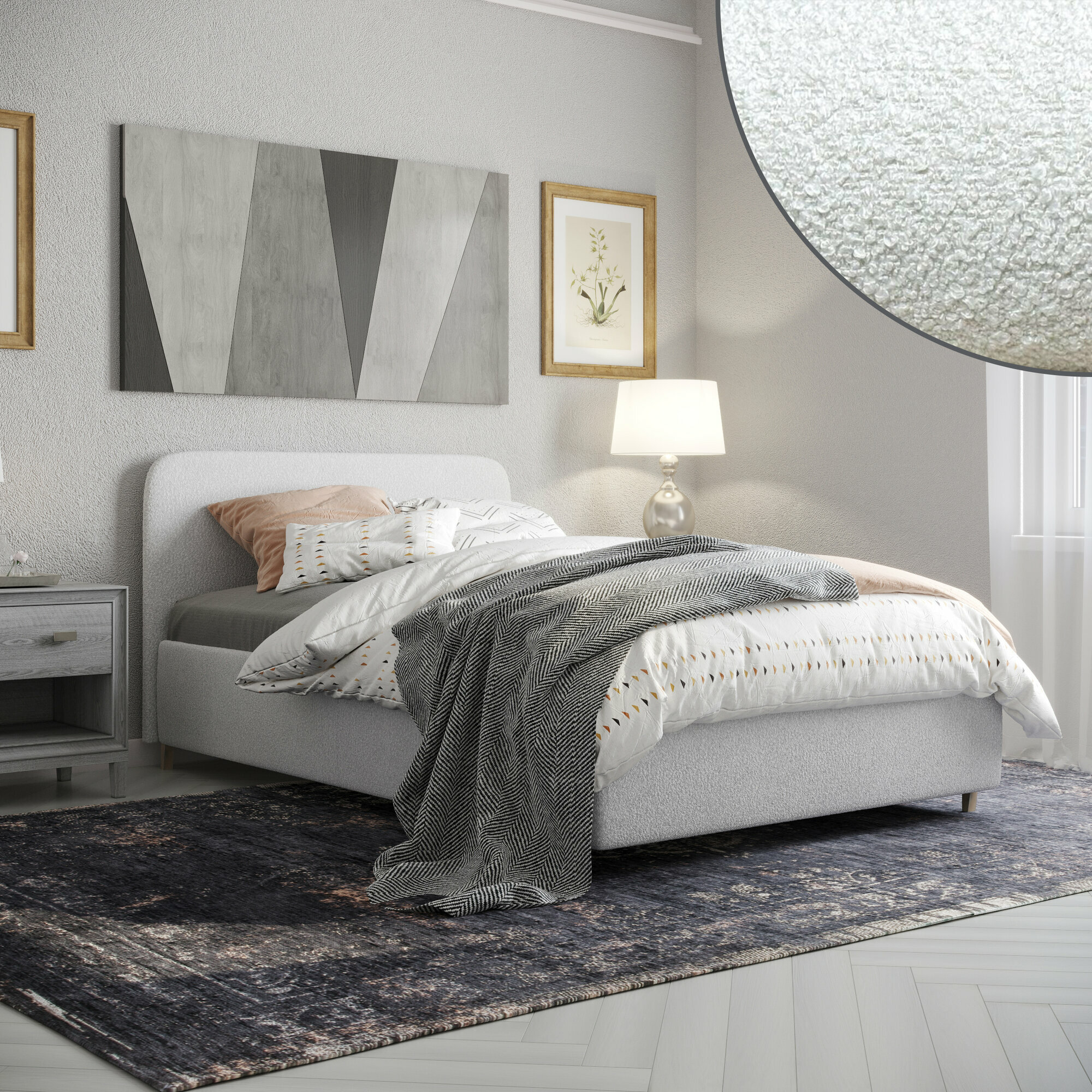 Кровать InRoom Мягкая кровать с подъемным механизмом Abstract белый букле, 160х200, с ножками