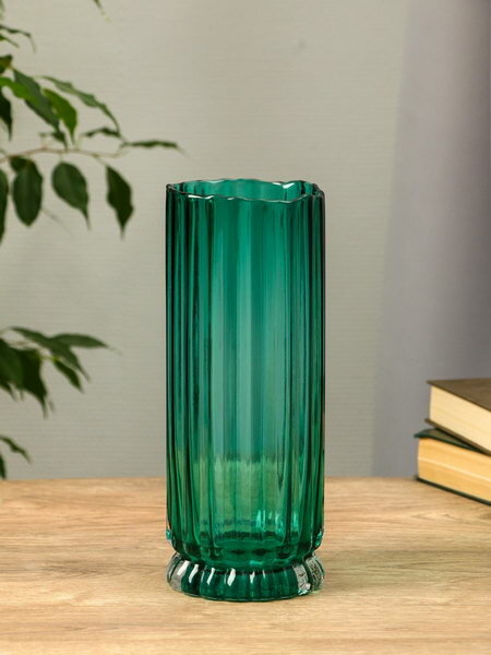 Ваза "Верена", 25.5x10 см, стекло, зелёная, цвет: зелёный, вид вазы: настольная