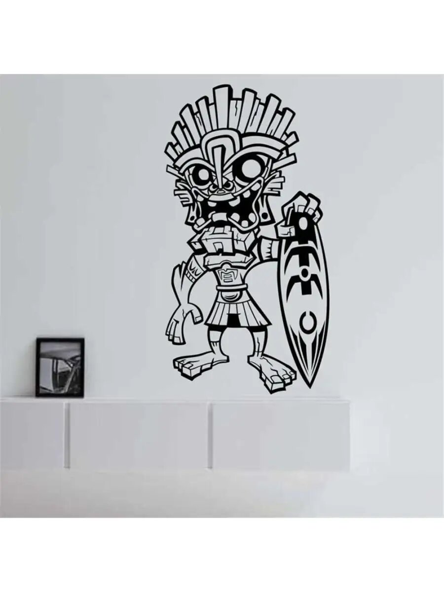 Наклейка на стену для декора интерьерная Воин в маске Тики