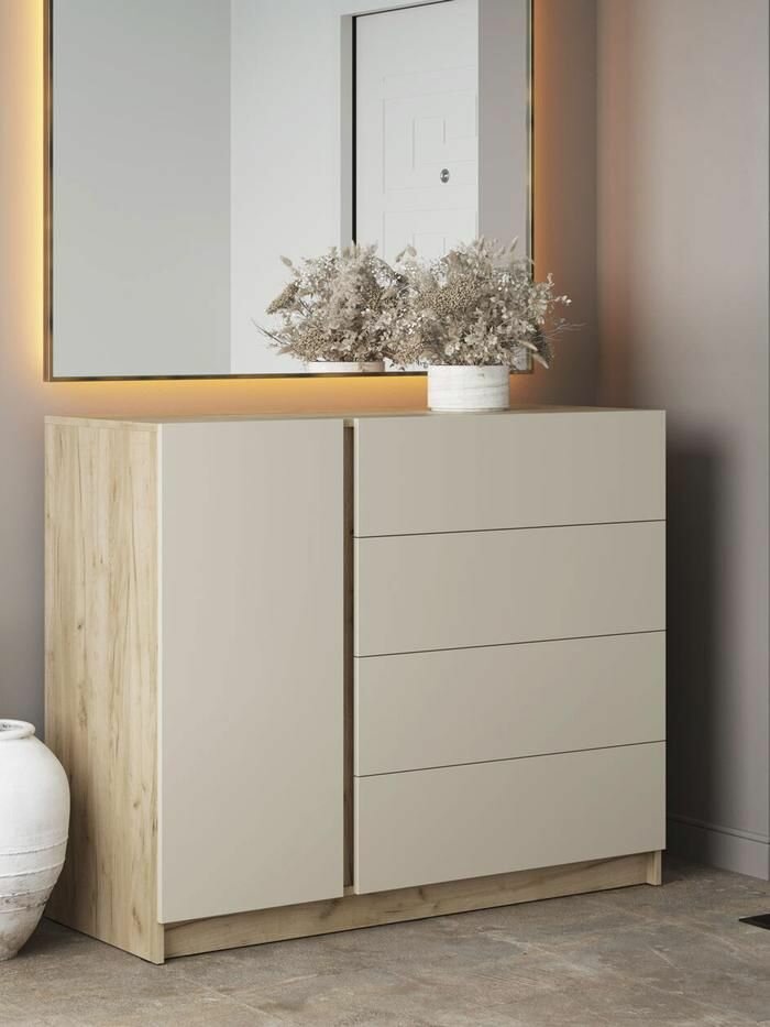 Комод для одежды и хранения вещей Бостон с ящиками, с полками, 120х47.7х99.5 см, Крафт серый / Кашемир