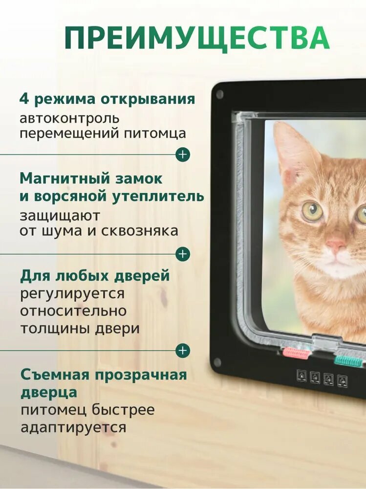 Дверца для кошки в дверь, котоход, 24х25см, черная