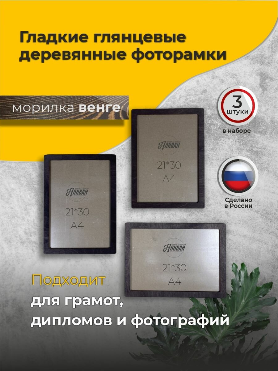 Рамки для фото А4 21х30 3шт. из дерева морилка венге