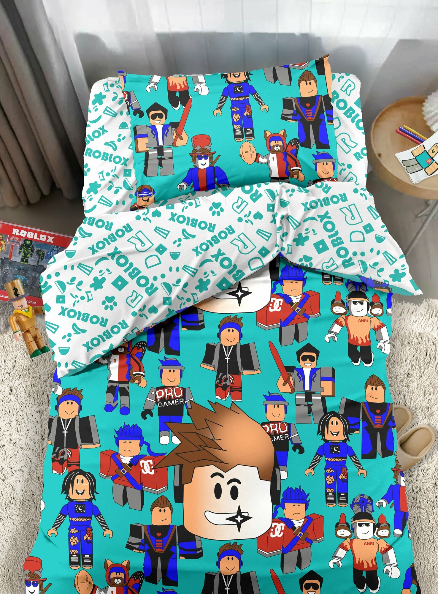 Постельное белье детское 1 5 спальное, Роблокс, Roblox, бязь, хлопок, простынь на резинке, наволочка 50х70 1 шт