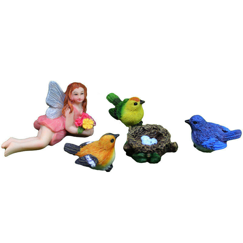 Resin fairy miniatures with bird for wedding gift and garden decor fairy bird set