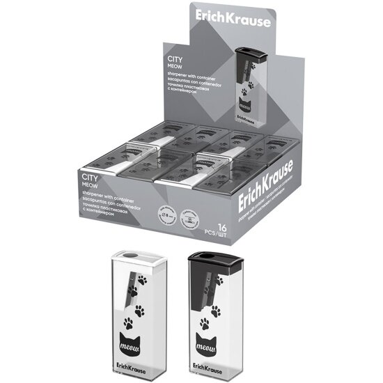 Точилка Erich Krause "City Meow", с контейнером, пластиковая, корпус ассорти, 61543