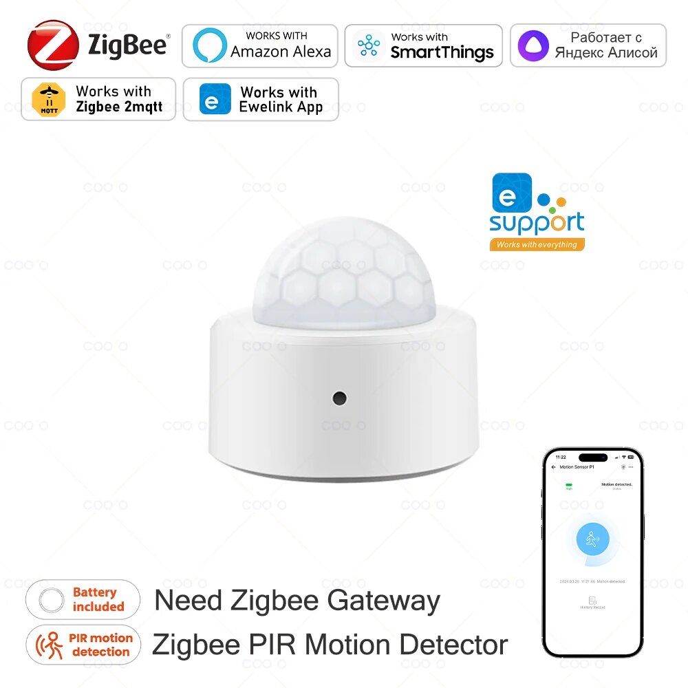 Zigbee Mini PIR датчик движения инфракрасный детектор движения человека охранная сигнализация работает с Alexa Google Home Zigbee2MQTT нужен шлюз