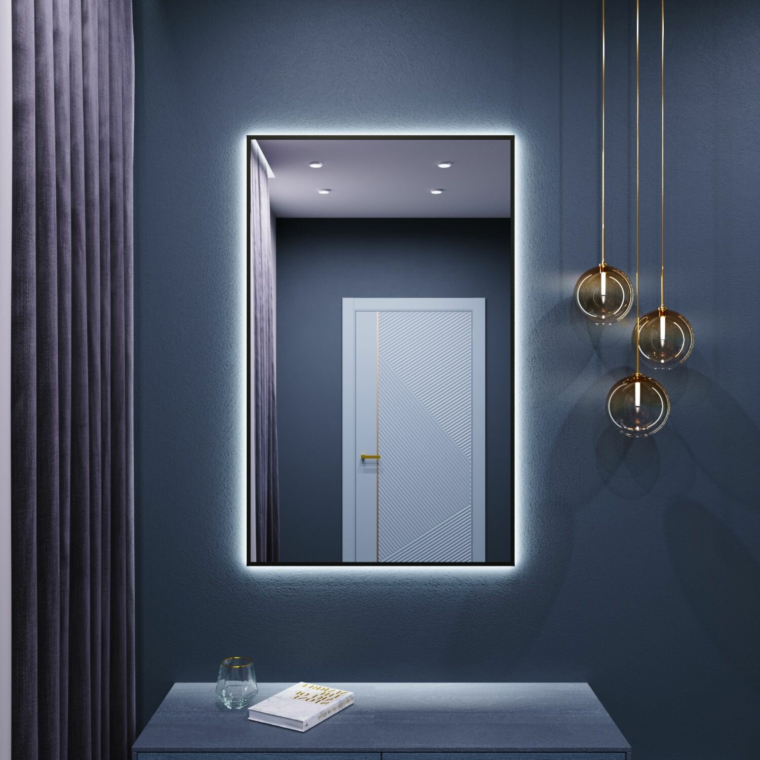 Зеркало настенное 100х70 см. BLX MIRROR с подсветкой в ванную в алюминиевой раме. Свет: Холодный белый 6000К, Черное