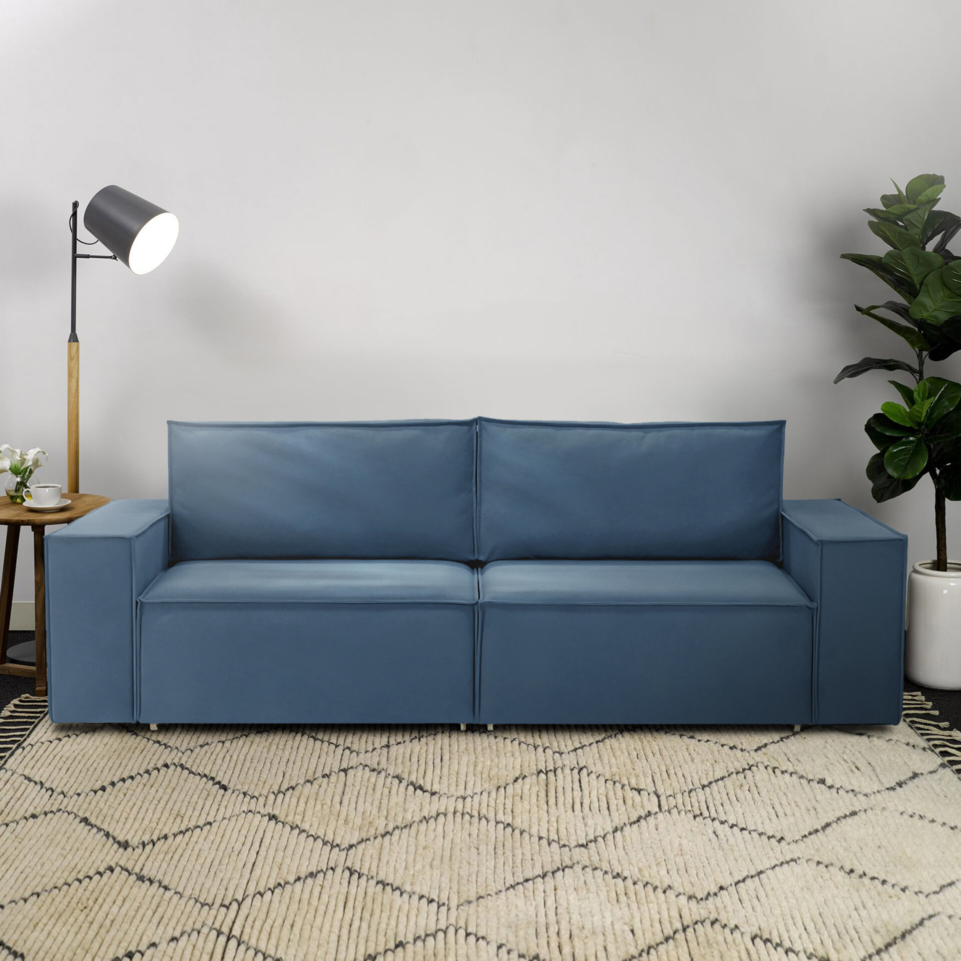 Диван Софт 2 Velutto 54 NOW 240x94x80 см, синий Велютто, еврокнижка Фиеста