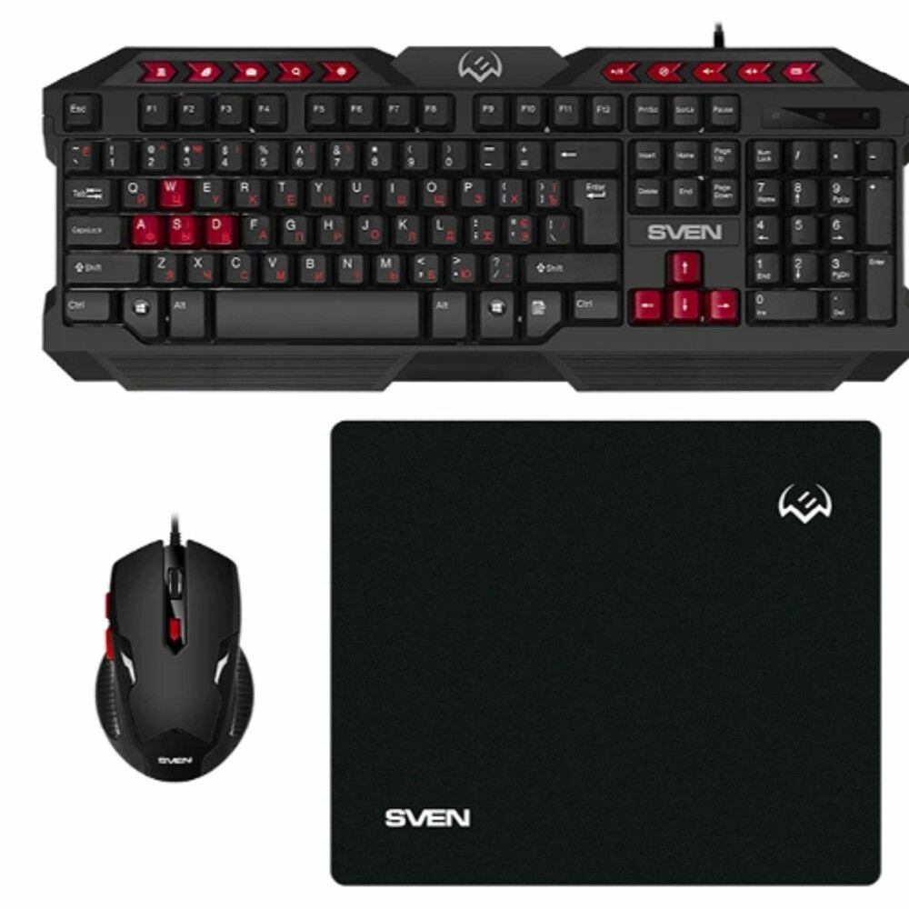 Sven Игровой набор клавиатура+мышь+коврик GS - 9200 114 кл, 8 смен. кл, 800 - 2400DPI, 5+1кл.