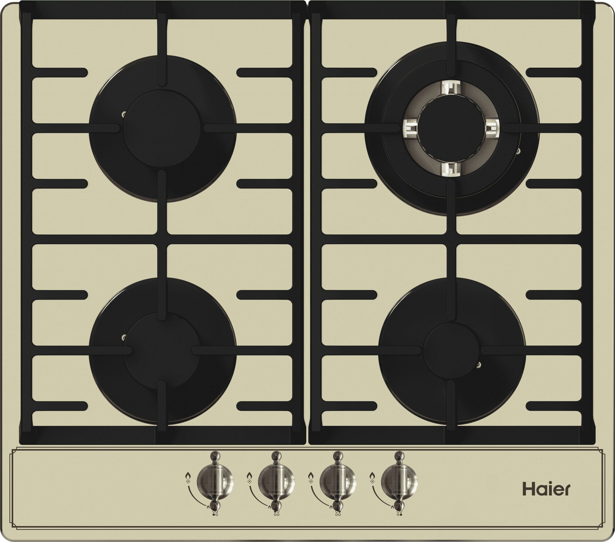 Газовая варочная панель Haier HHX-M64ATQBC, 4 конфорки, черное стекло, поворотные переключатели
