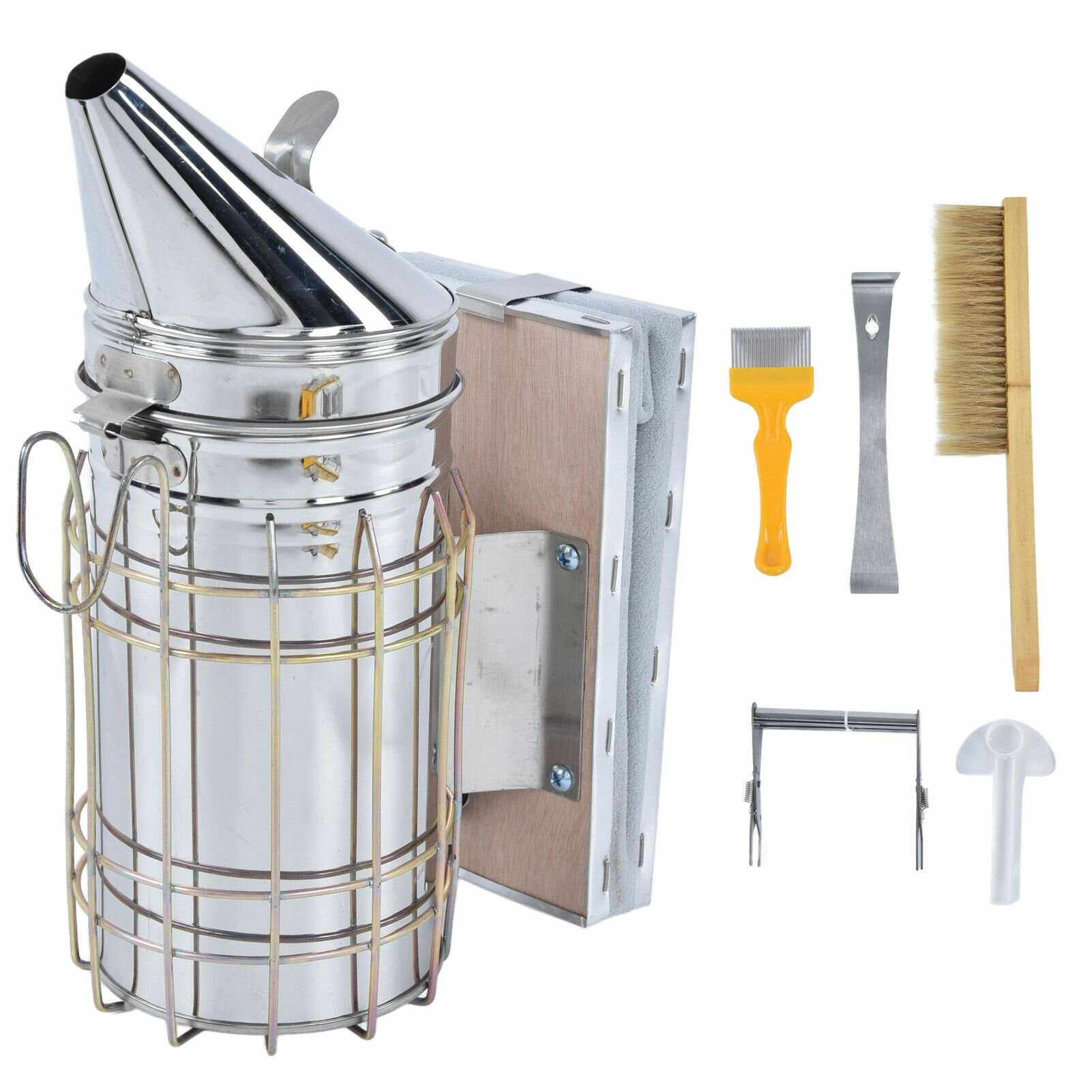 Стартовый набор для пчеловодства, 6 шт./компл, рамка для курильщика, ручка для открывания крышки, вилка для кормления пчел, щетка, скребок, инструменты