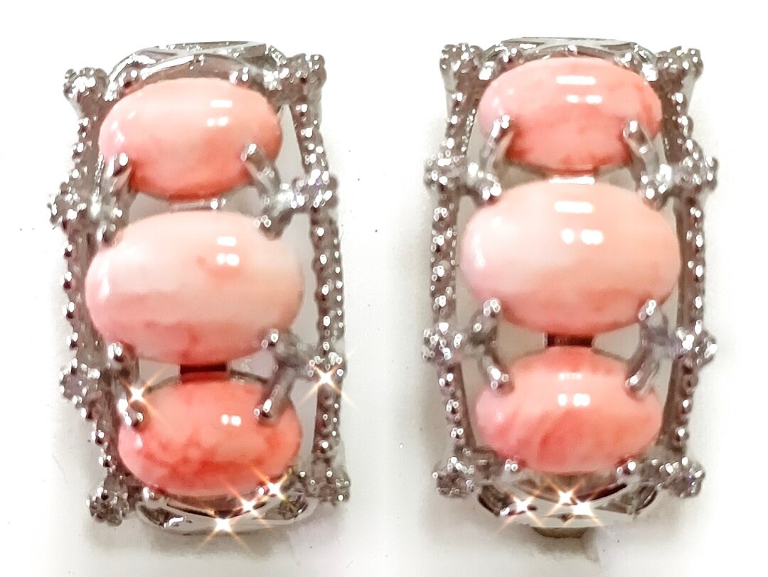 Серьги, серебро, 925 проба, родирование, фианит, коралл