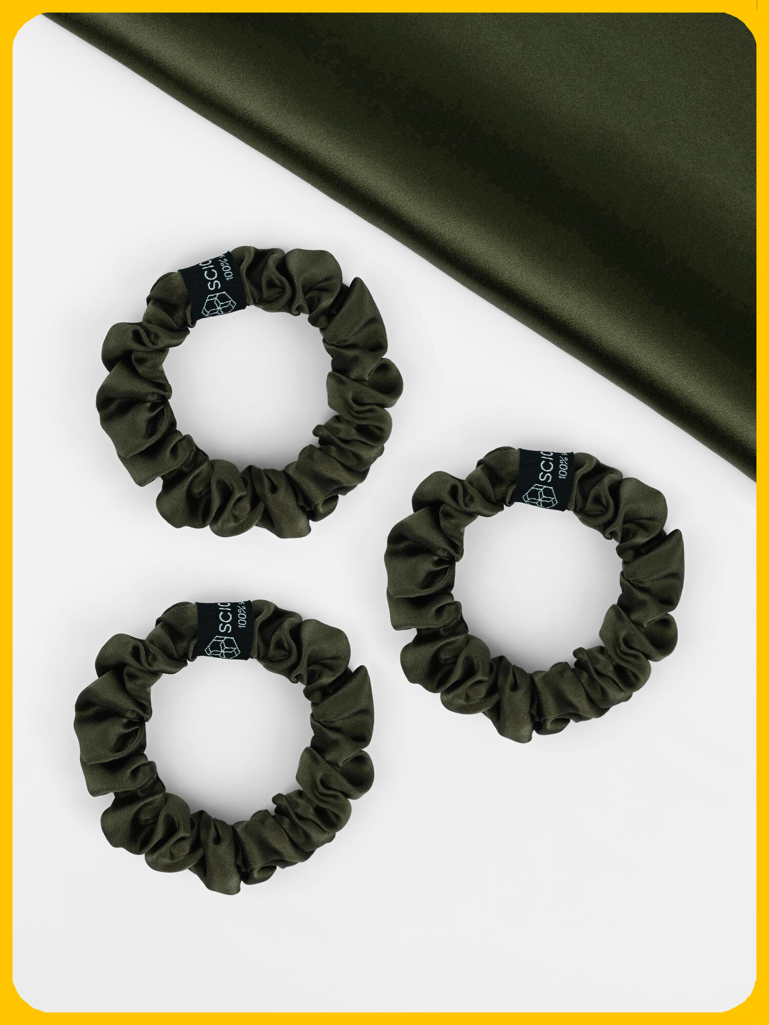 100% натуральный шелк 19 момми/Набор из 3-х резинок 2 см/болотный цвет