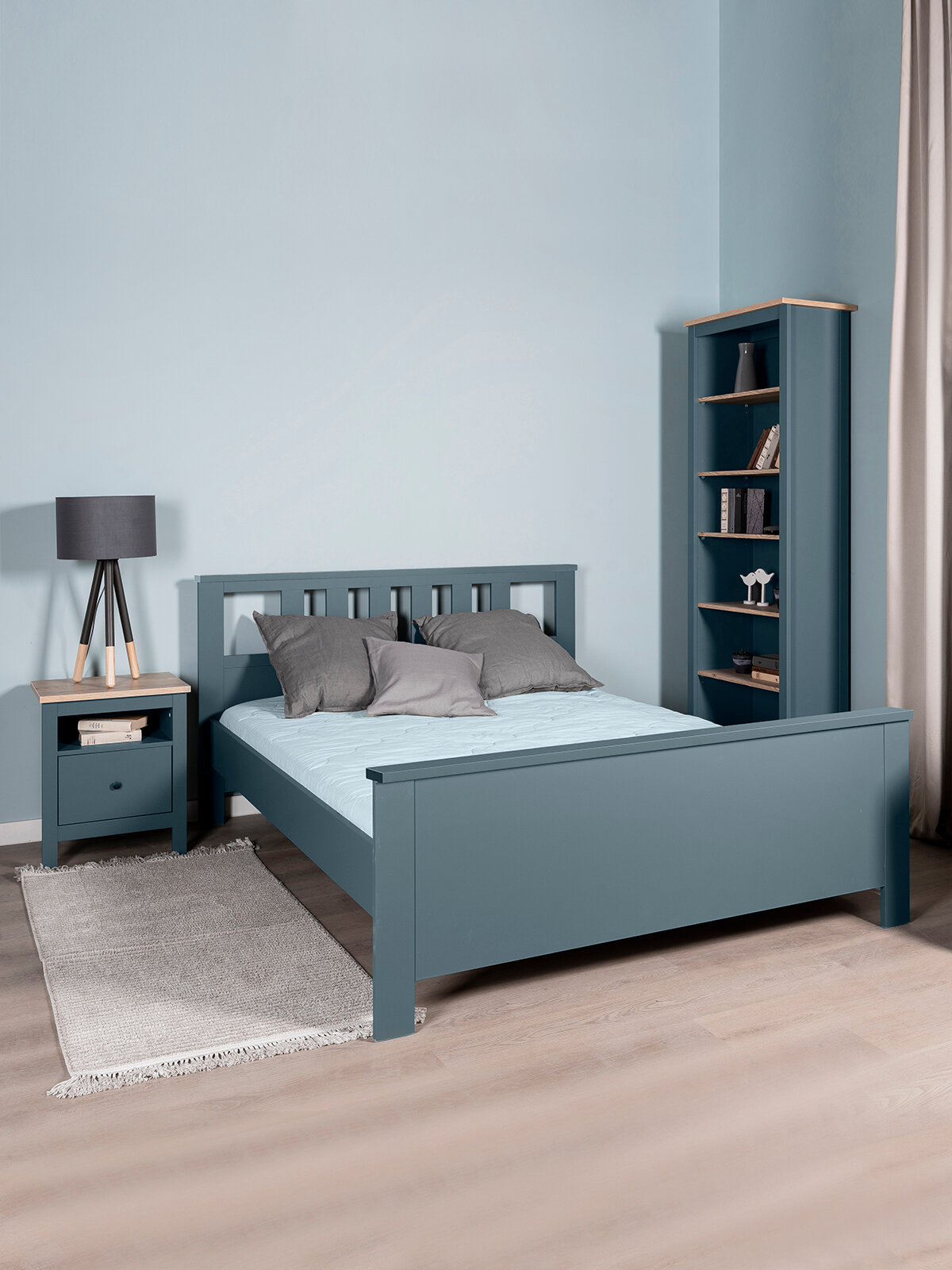 Кровать двуспальная ГУД лакк Сага, 160х200х101 см, ортопедические ламели, темно-бирюзовая