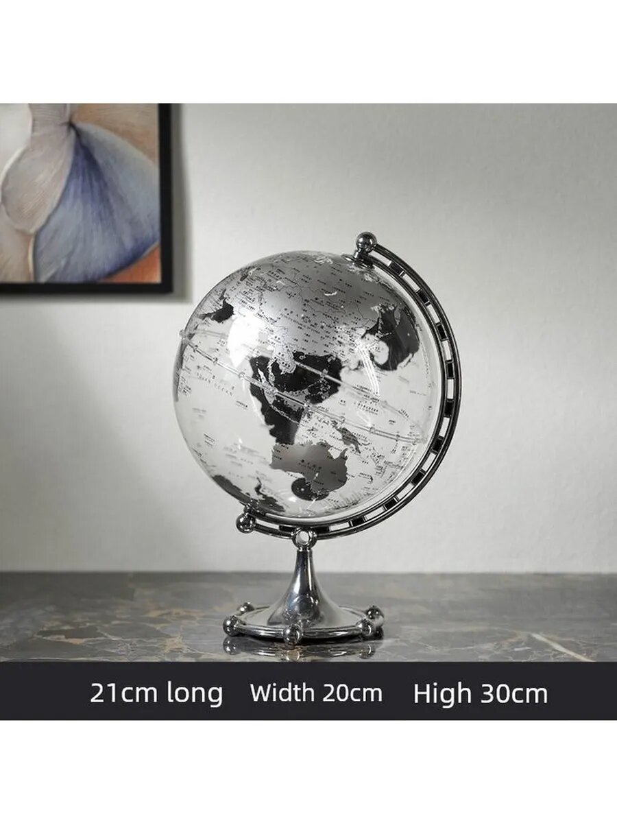 Глобус-шар, серебристый прозрачный, вращающийся