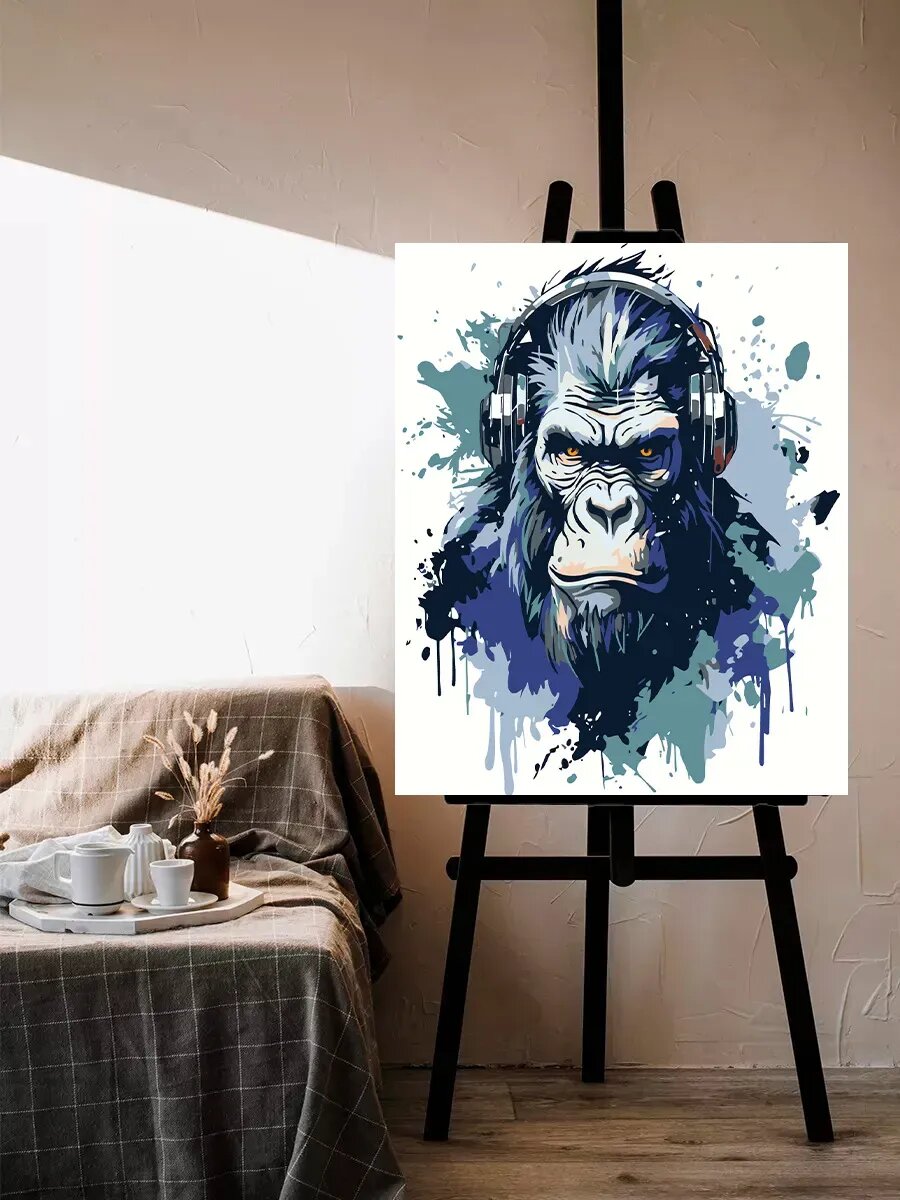 Картина по номерам Горилла в Наушниках Обезьяна Животное