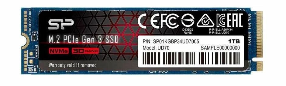 1 ТБ SSD M.2 накопитель Silicon Power M-Series UD80 SP01KGBP34UD8005(SP01KGBP34UD8005) - PCI-E 3.0, чтение - 3400 Мб/с, запись - 3000 Мб/с, QLC 3D NAND