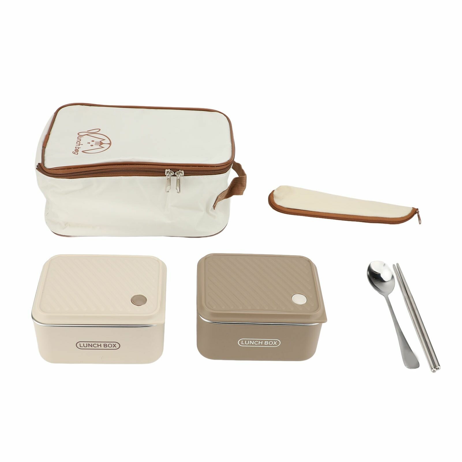 Набор из 2 контейнеров для еды 600 мл с ложкой и палочками, термобагажник, нержавеющая сталь