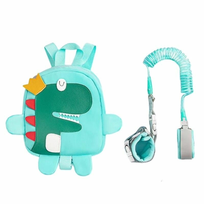 Детский рюкзак с поводком, Маленький динозавр мятный