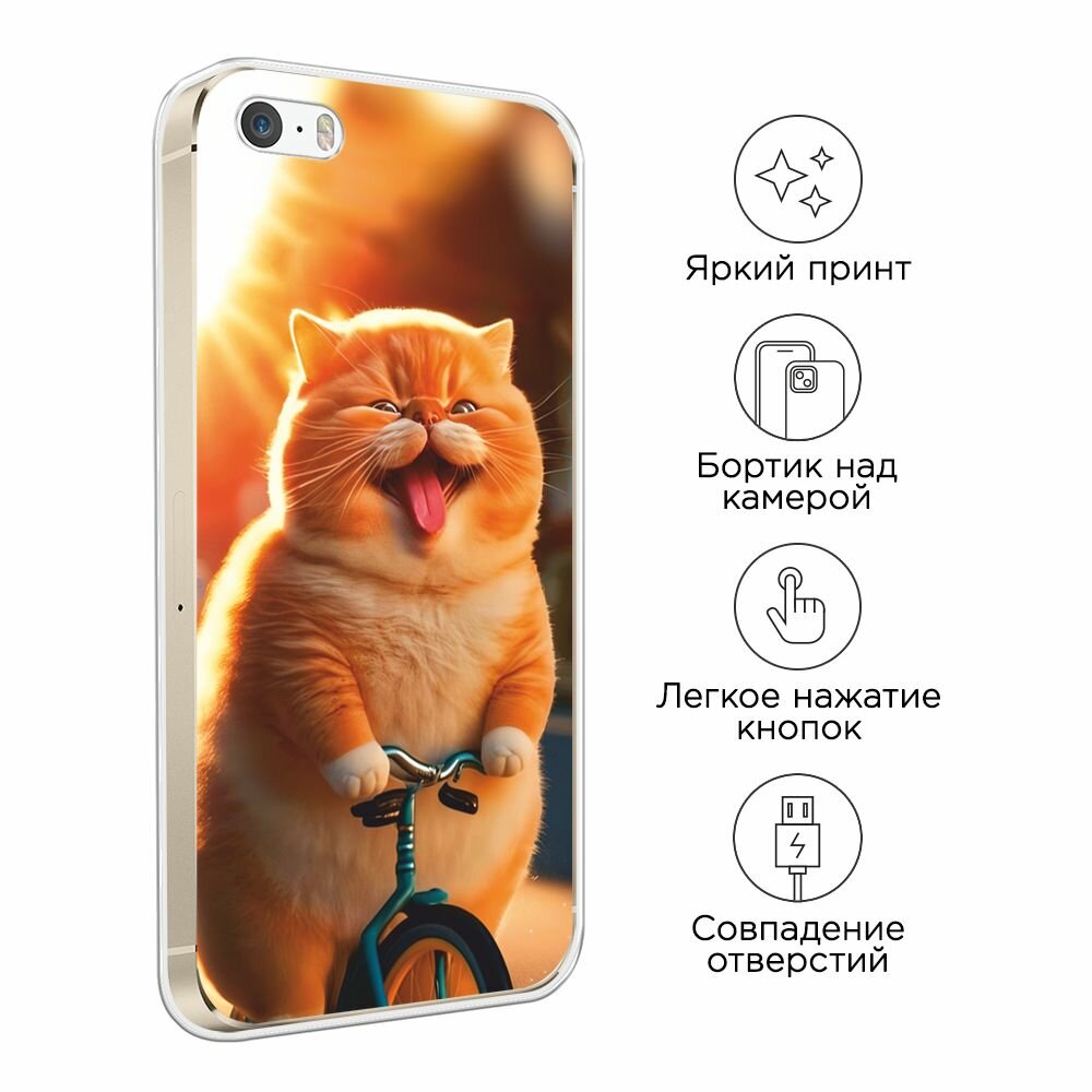 Чехол на Apple iPhone 5/5S/SE / Айфон 5/5S/SE с принтом "Кот на велике" — фото 1