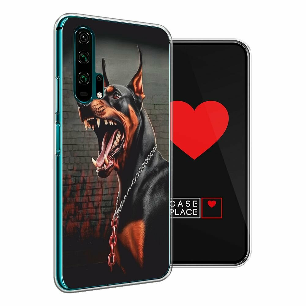 Чехол на Honor 20 Pro / Хонор 20 Про с принтом "Доберман с цепью" — фото 1